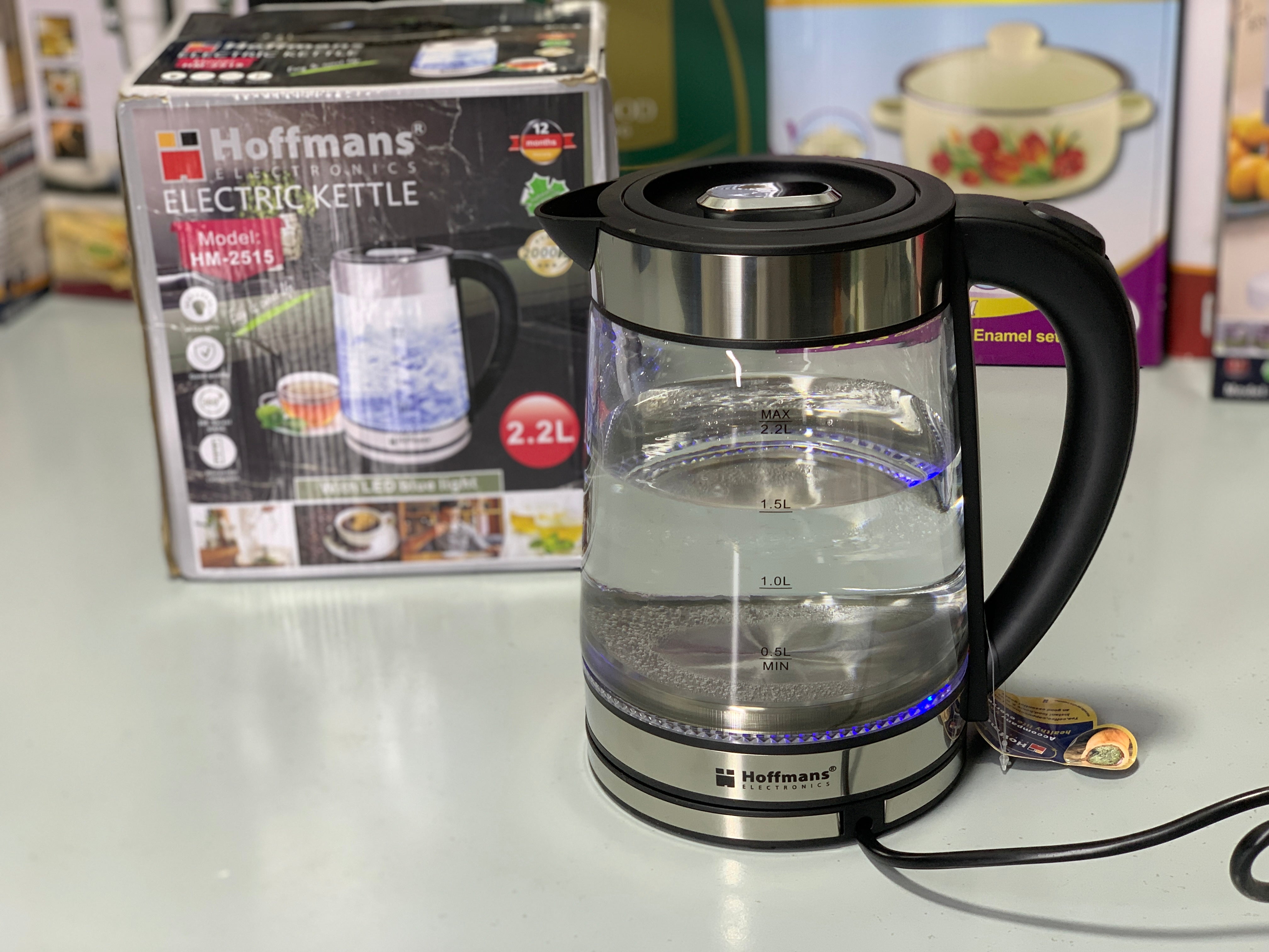 Hoffmans Electronics Electric Tea Kettle 2.2L with Transparent Glass ...