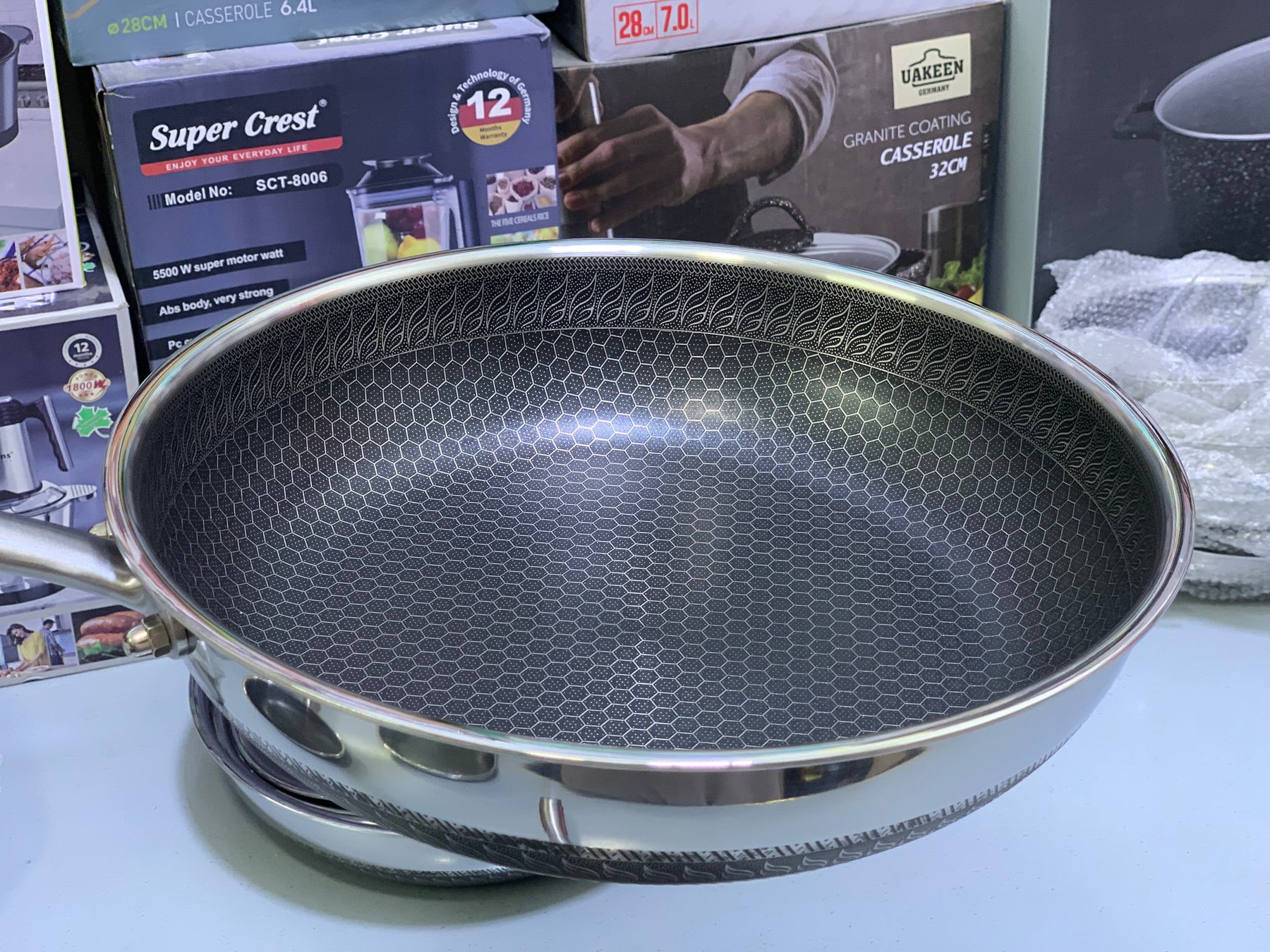 Laser Coating Frying Pan Stainless Steel Honeycomb Pattern Skillet wit ...